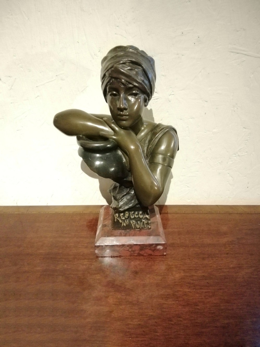 French Emmanuel Villanis Art Nouveau Bronze Bust Rebecca Au Puits
