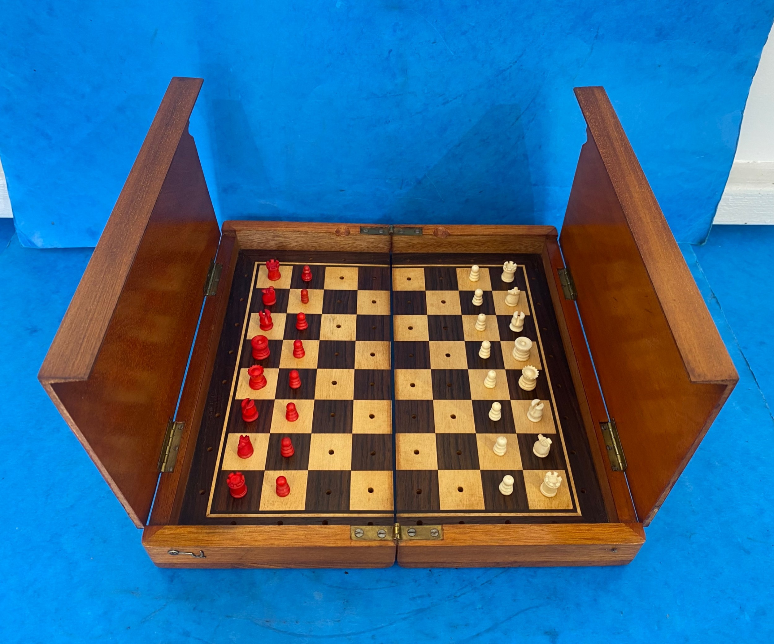 Victorian Mahogany Travel Chess Set.