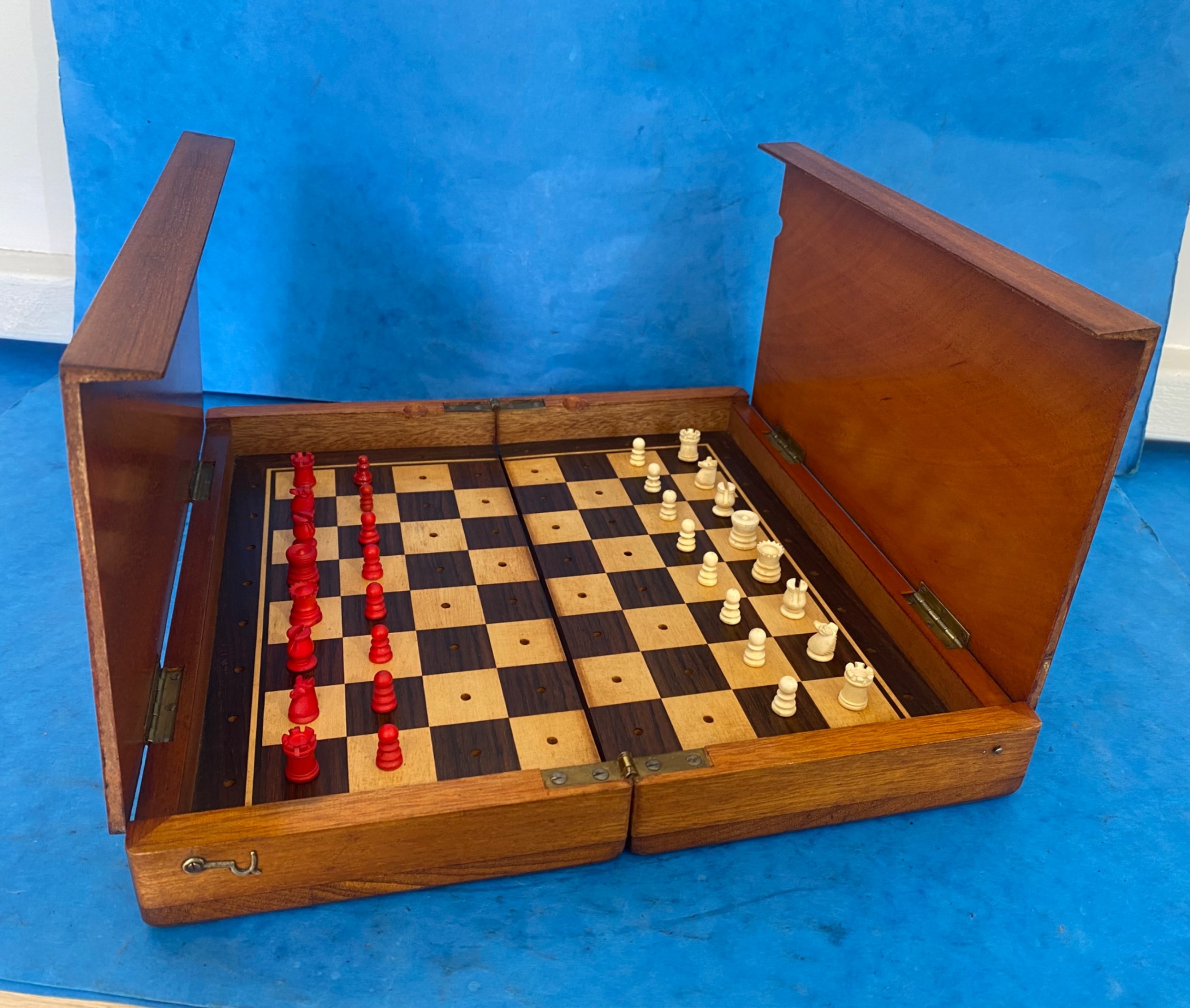 Victorian Mahogany Travel Chess Set.