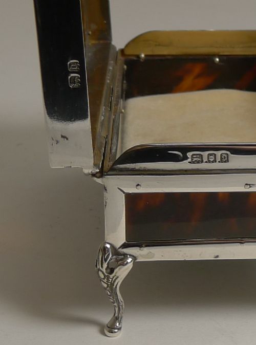 Antique English Sterling Silver And Tortoiseshell Jewellery Box - 1919 Antique English Sterling Silver And Tortoiseshell Jewellery Box - 1919