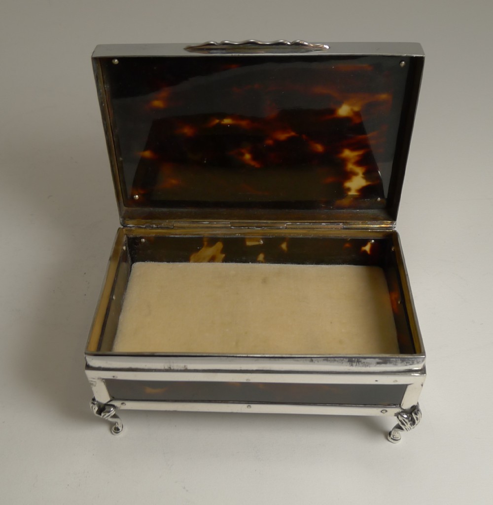 Antique English Sterling Silver And Tortoiseshell Jewellery Box - 1919 Antique English Sterling Silver And Tortoiseshell Jewellery Box - 1919